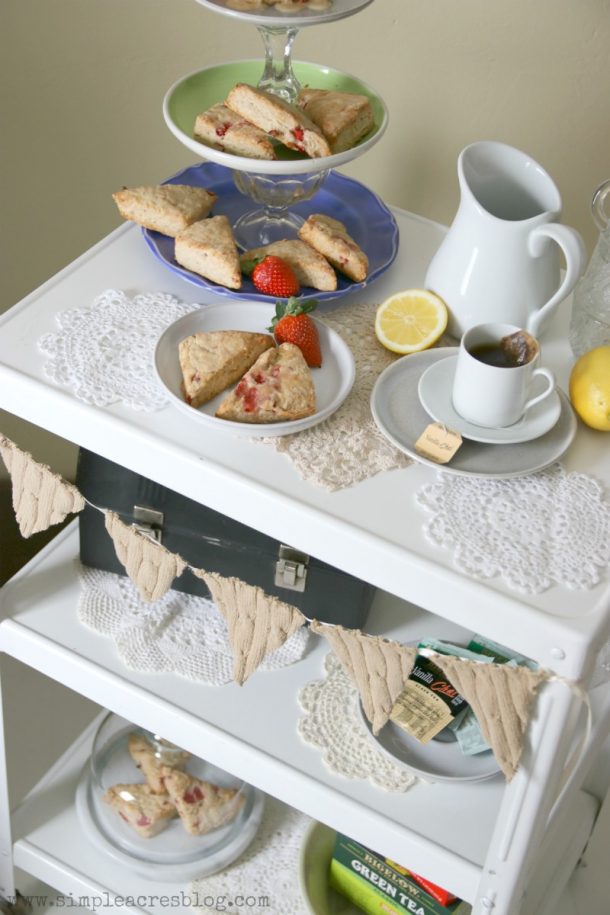 Tea Cart Makeover with Strawberry Chai Tea Scones - Simple Acres Blog